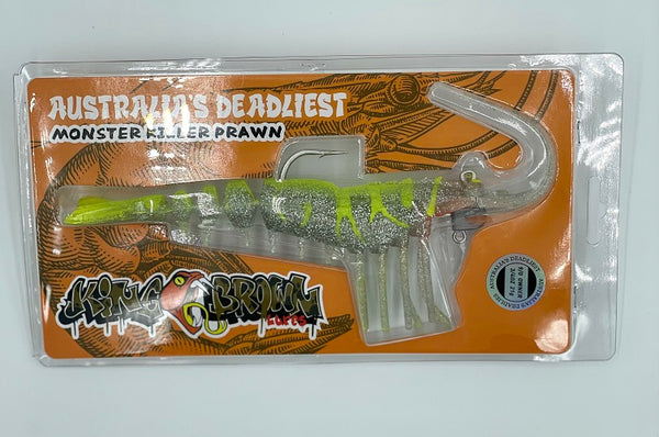 King Brown Lures Monster Killer Prawn Pre-rigged 9/0 3/4oz 8" Soft Pla ...